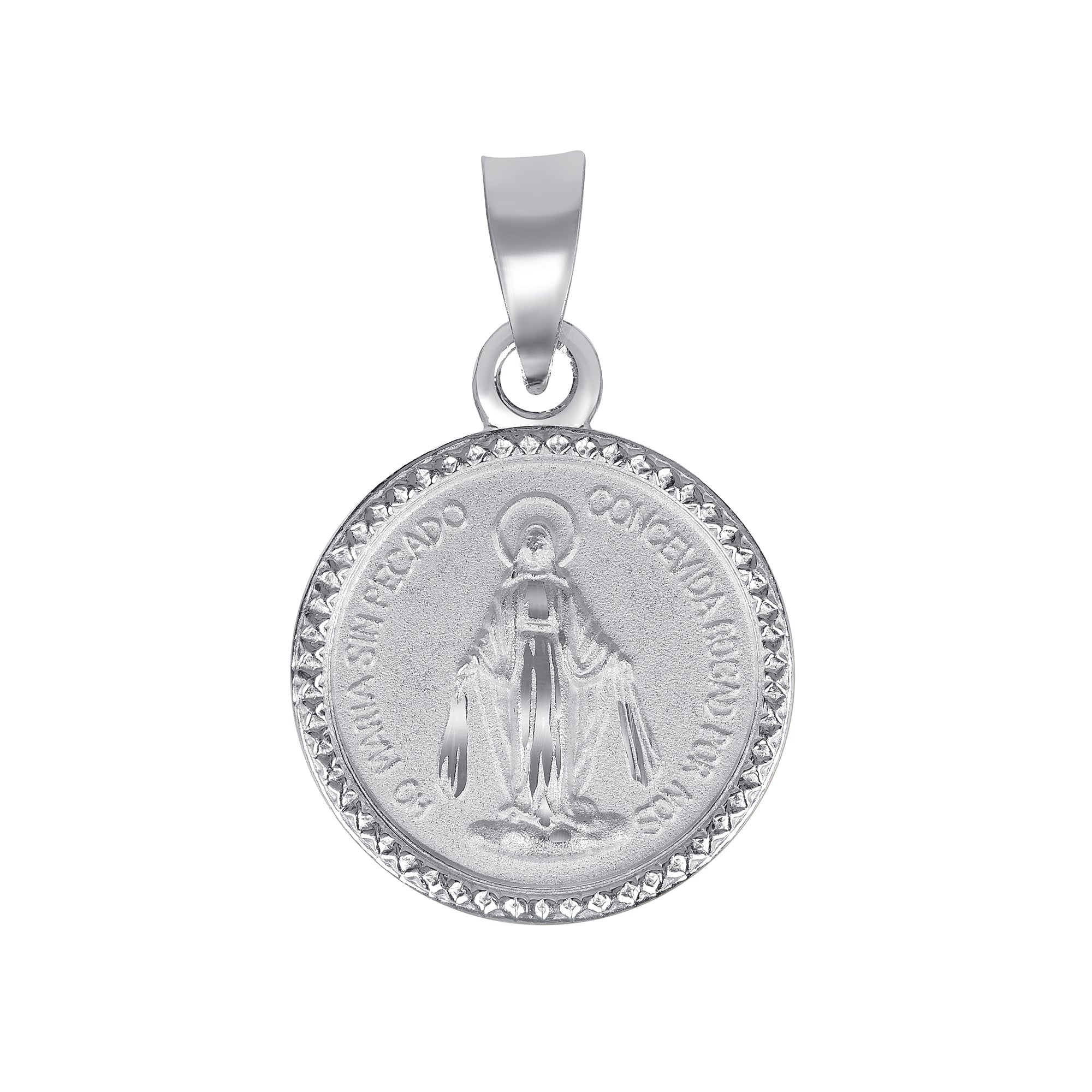 Silver 925 Virgin Medium Miraculous Two Sided Diamond Cut Border Penda ...