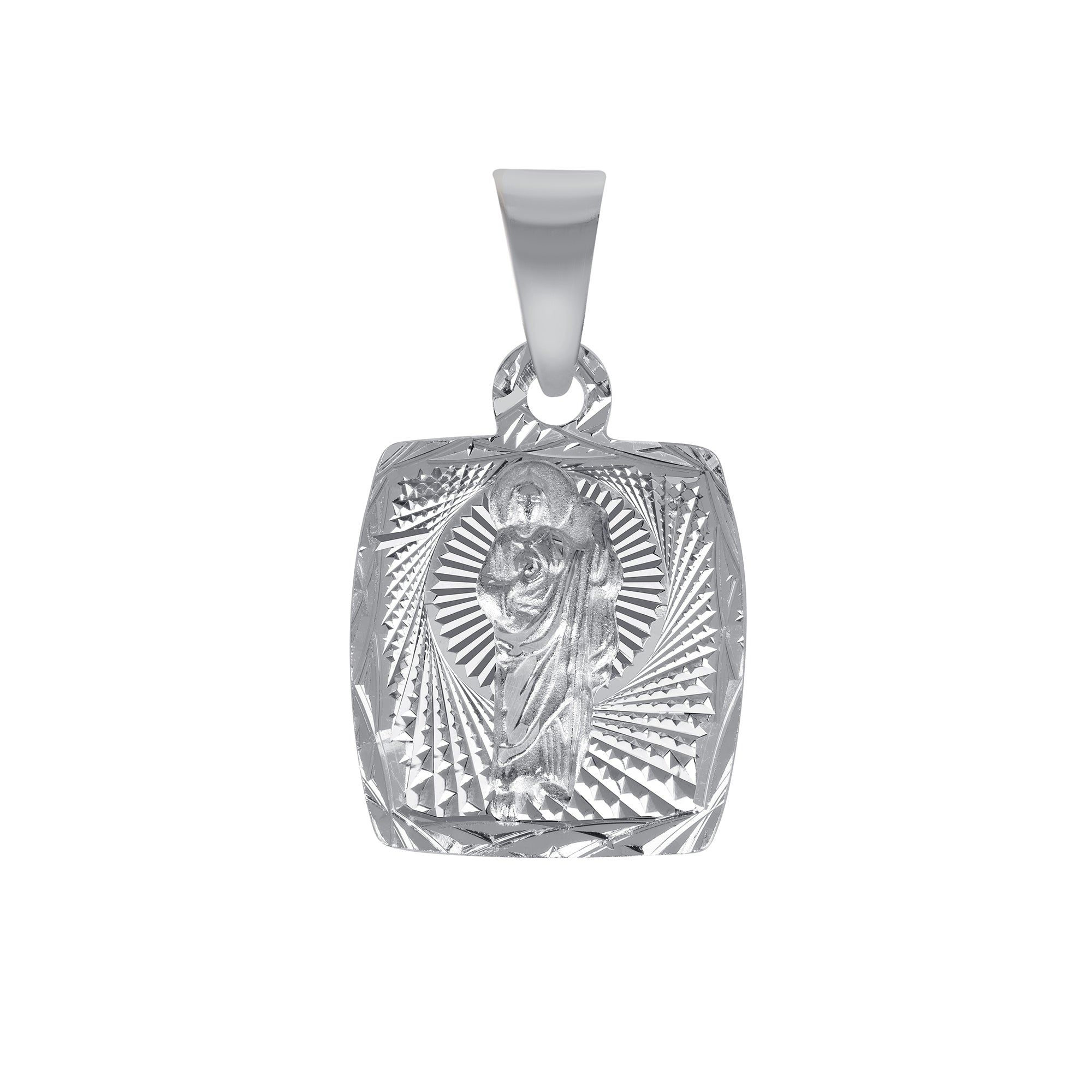 Silver 925 San Judas (Saint Jude) Small Two-Sided Diamond Cut Square P ...