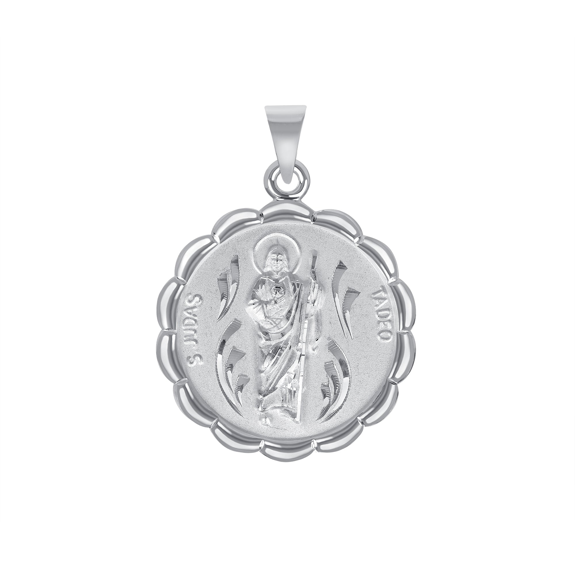 Silver 925 San Judas (Saint Jude) Two-Sided Round Puff Pendant. MEDA73 ...