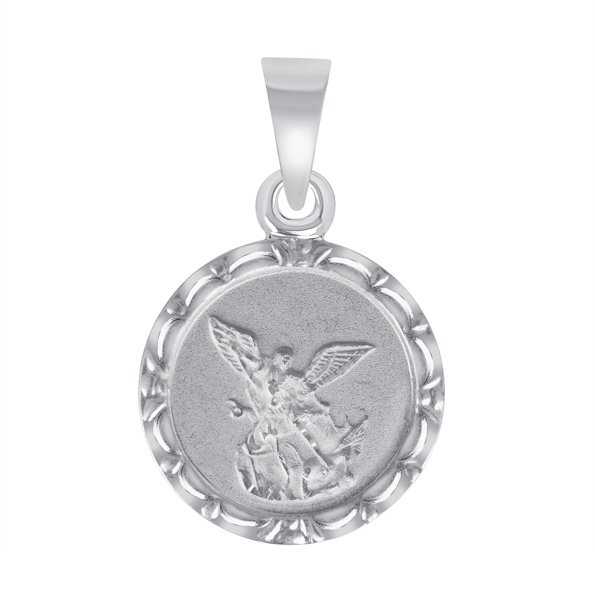 Silver 925 San Miguel (Saint Michael) Round Shape Flower Pendant. MEDA ...