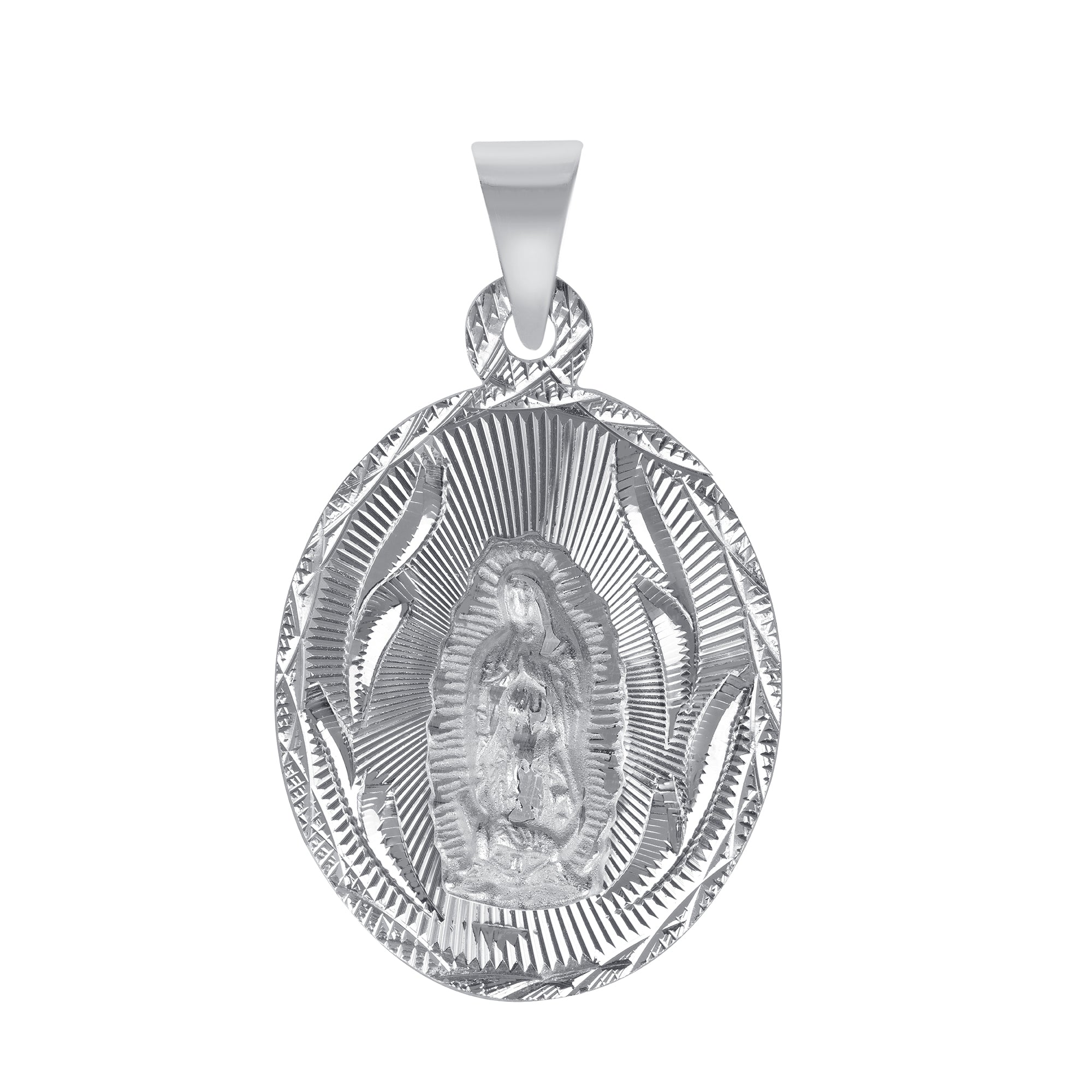 Silver 925 Virgin Mary (Virgen de Guadalupe) Medium Diamond Cut Oval S ...