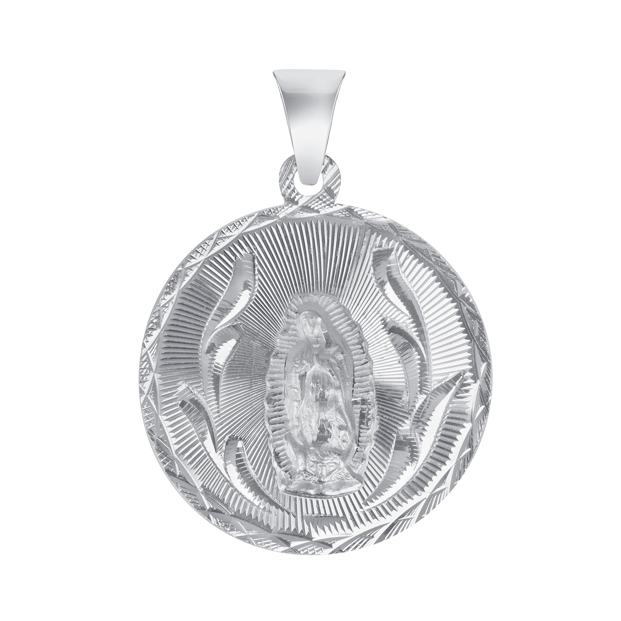 Silver 925 Virgin Mary (Virgen de Guadalupe) Medium Diamond Cut Round ...