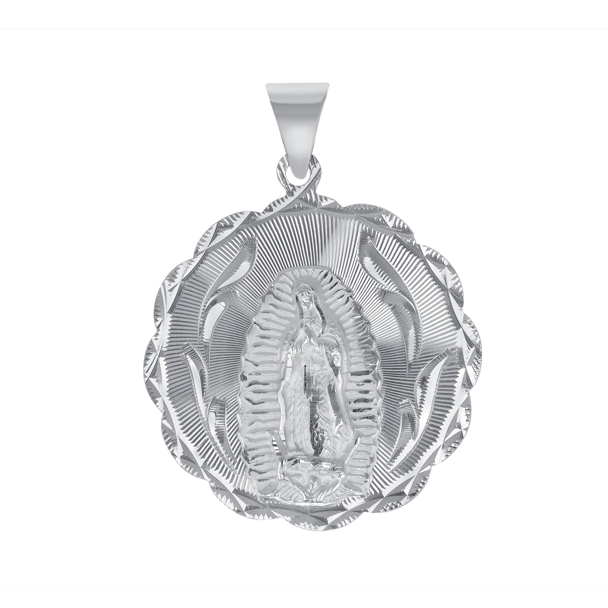 Silver 925 Virgin Mary (Virgen de Guadalupe) Extra Large Diamond Cut R ...