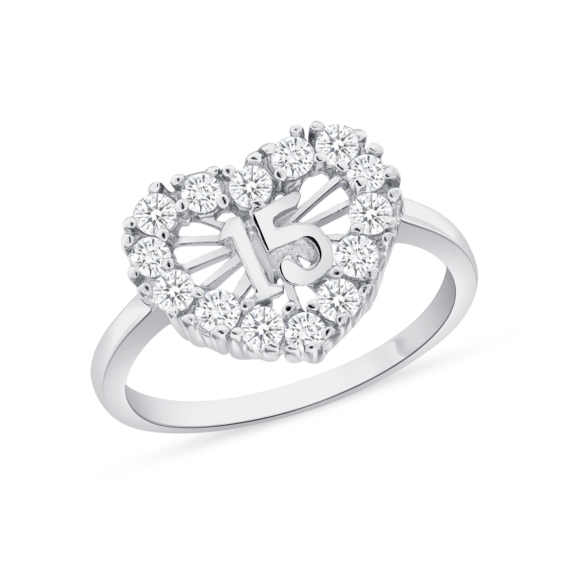 Silver 925 Rhodium Plated Cubic Zirconia Heart 15 Years Ring. XY-GR237 ...