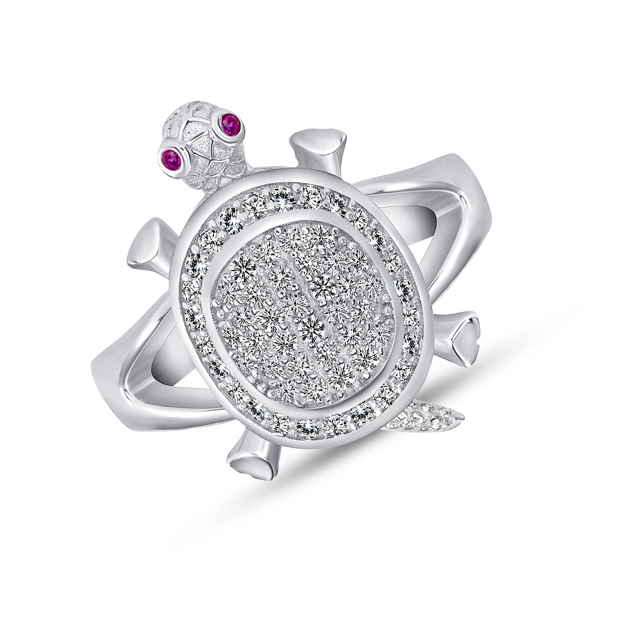 Silver 925 Rhodium Plated Purple Eyes Cubic Zirconia Turtle Ring. GR10 ...