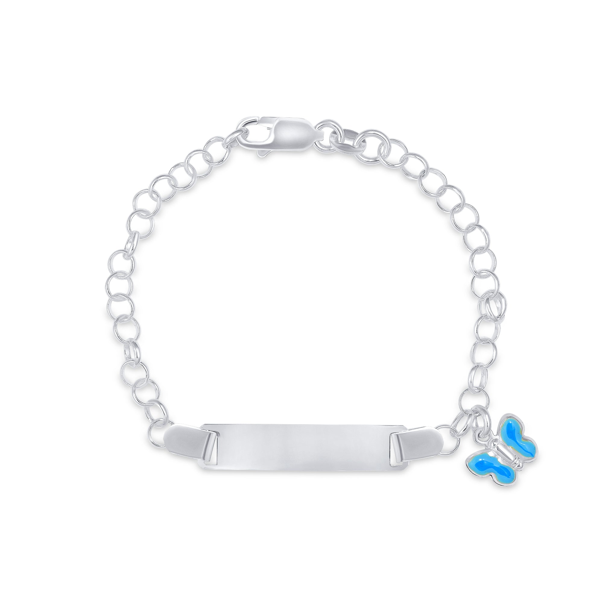 Silver Kids ID Blue Butterfly Bracelet. KIDID014 – dsijewelry