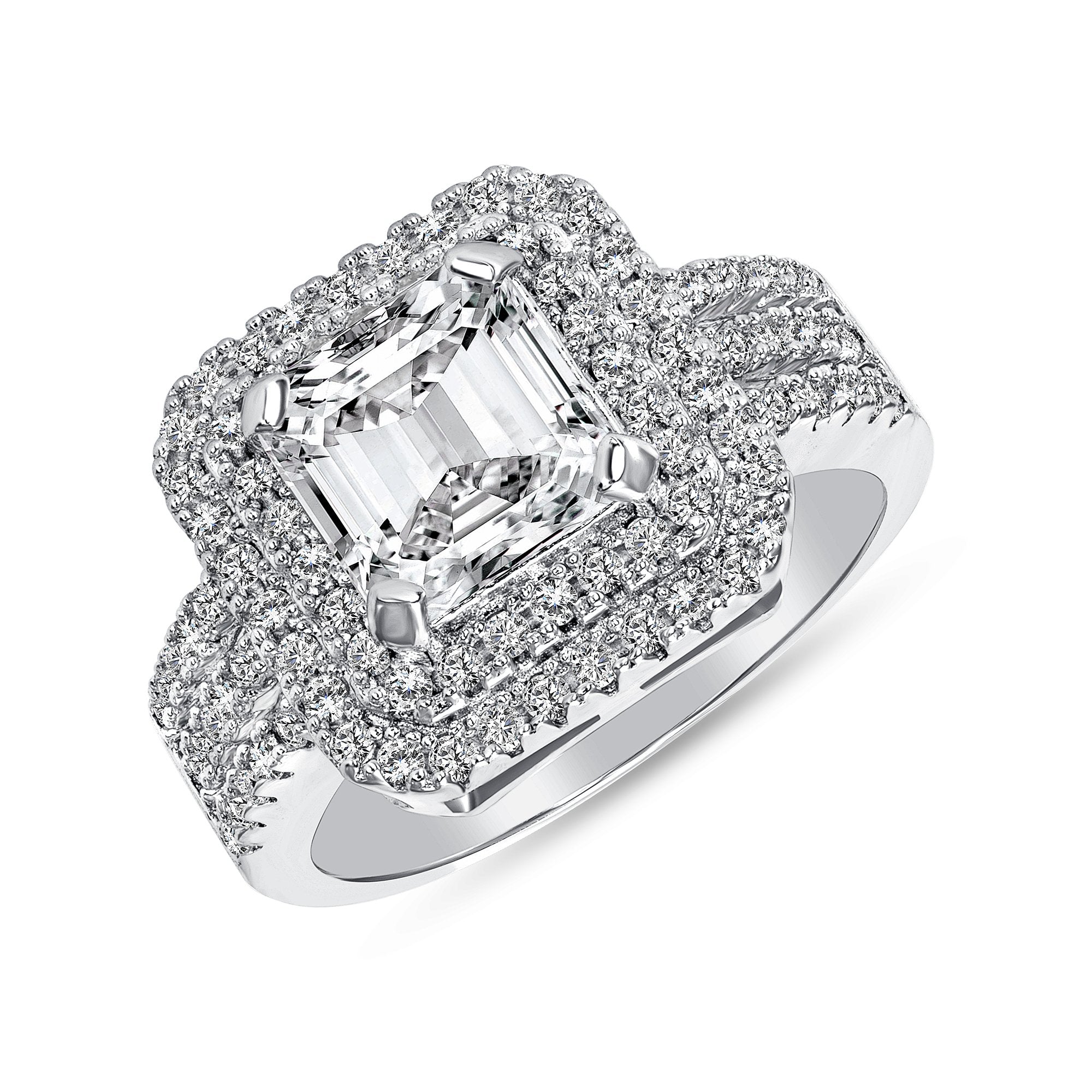Silver 925 Rhodium Plated Large Square Cubic Zirconia Engagement Ring ...